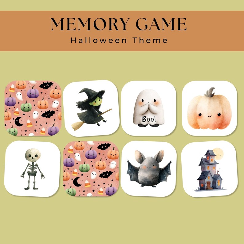 Halloween Memory Game, Printable Matching Cards for Kids - Etsy