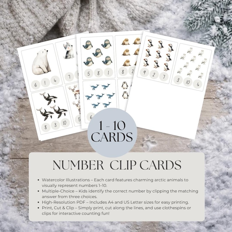 Arctic Animal Number Clip Cards (1–10) | Preschool Math Activity ...