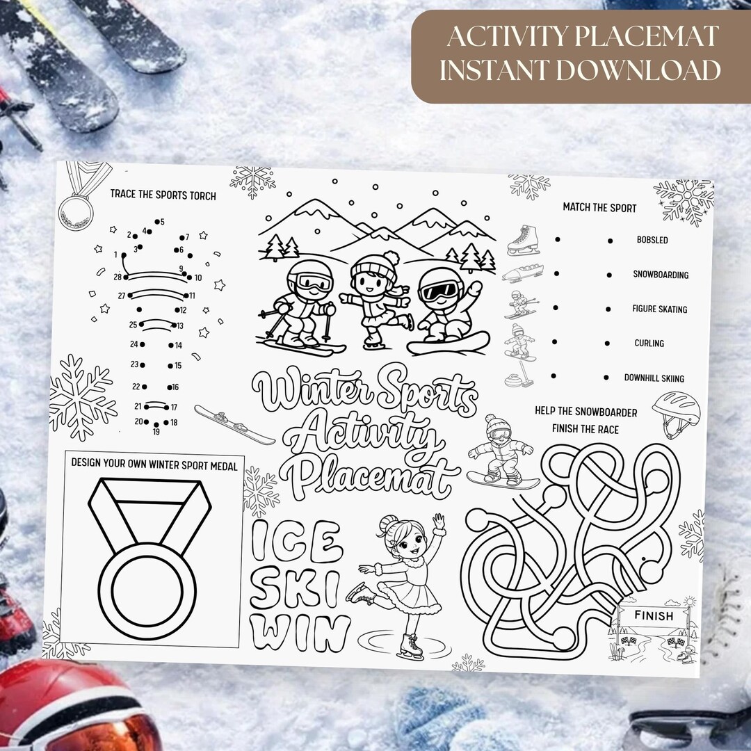 Winter Sports Coloring Activity Placemat for Kids | Printable Table ...