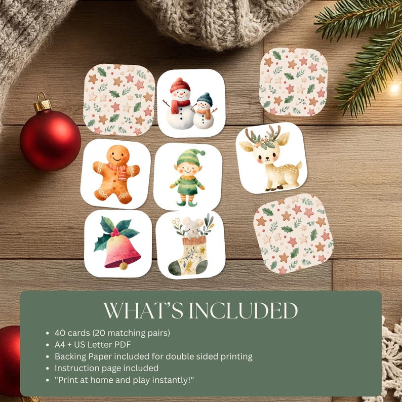 Christmas Memory Game, Printable Matching Cards for Kids - Etsy