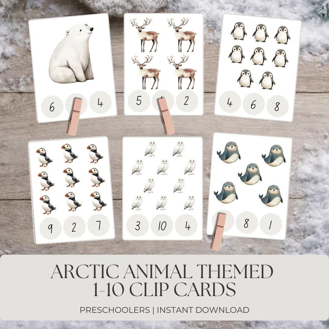 Arctic Animal Number Clip Cards (1–10) | Preschool Math Activity ...