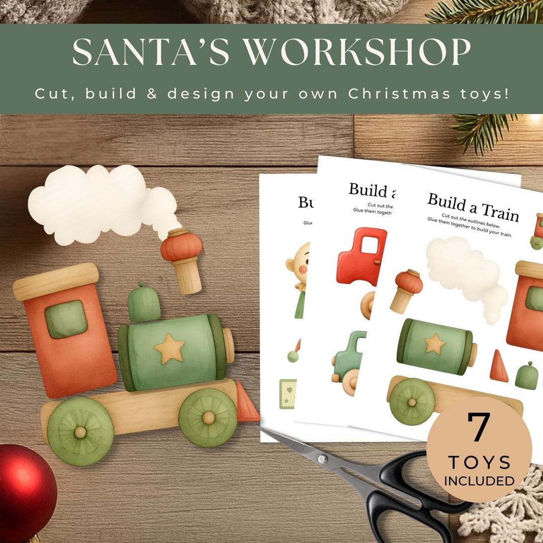 Santa’s Workshop Printable, Build a Toy Game, Christmas Craft for Kids ...