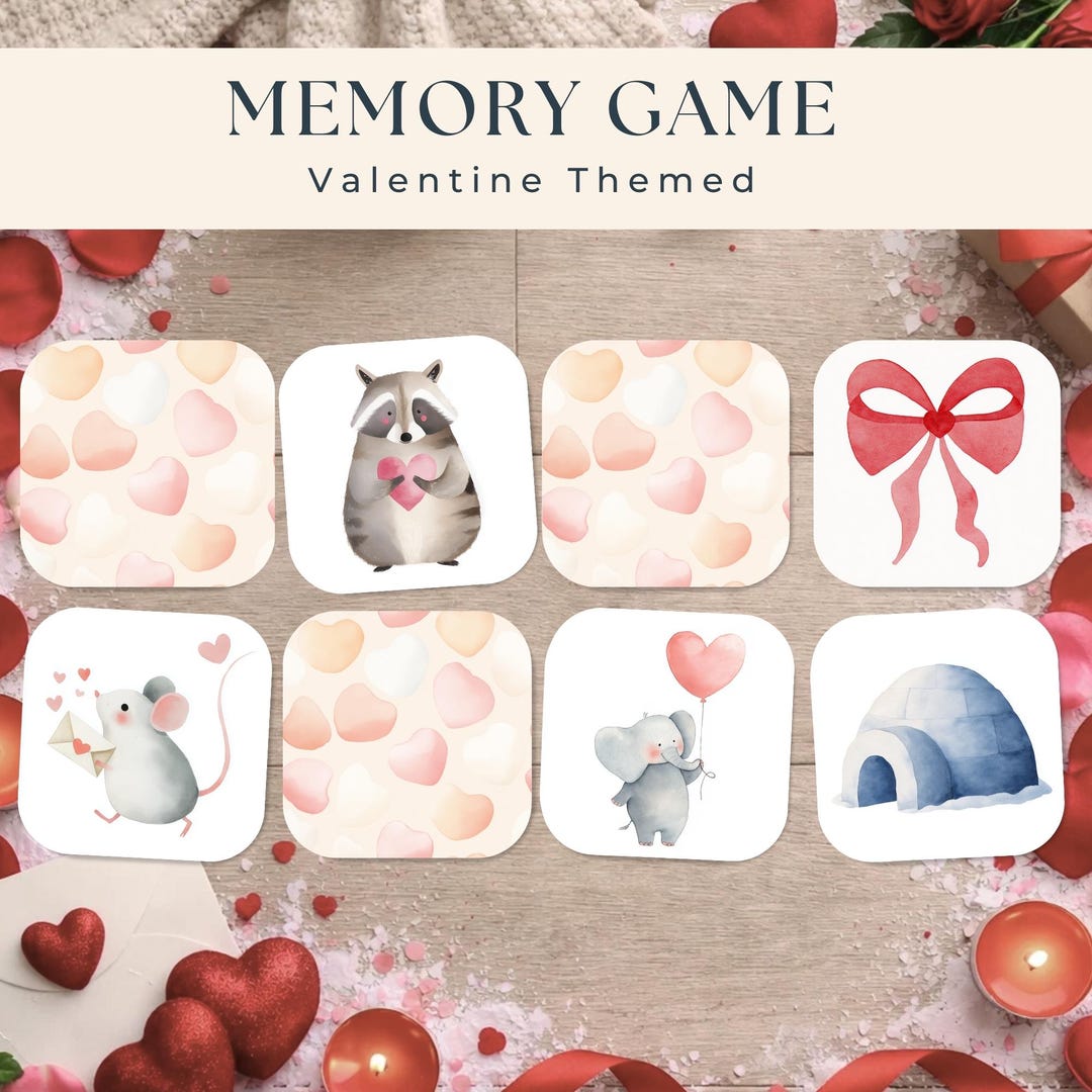Valentine Memory Match Game for Kids | Printable Valentine Matching ...
