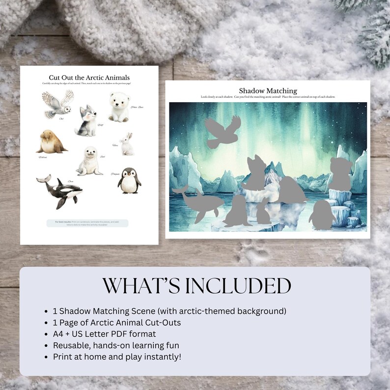 Arctic Animal Shadow Matching Game for Preschool | Visual ...