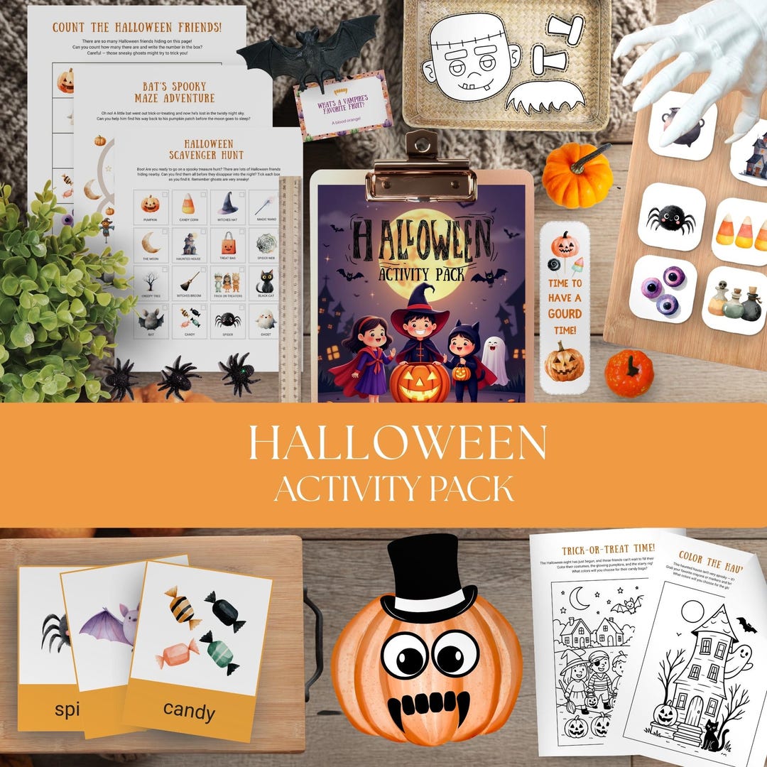 Halloween Activity Pack, Printable Kids Halloween Games, Coloring Pages ...