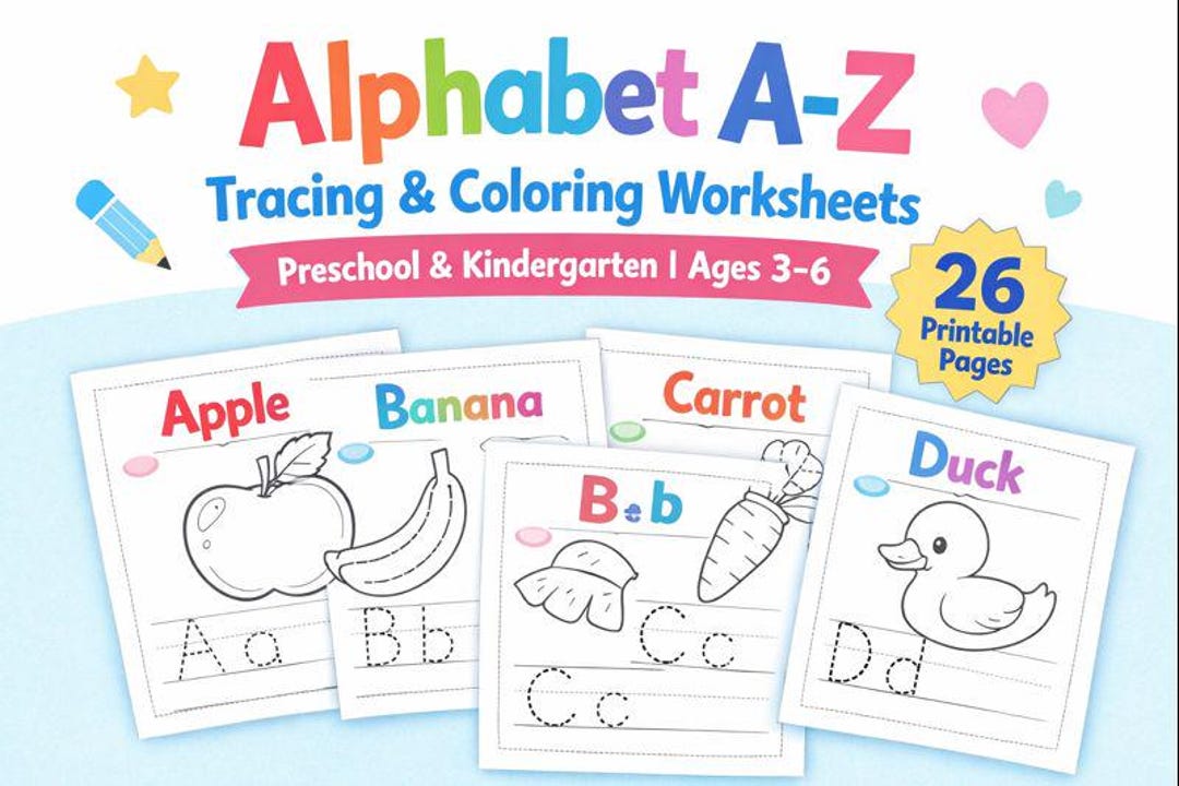 Alphabet A–Z Tracing & Coloring Worksheets for Preschool | Learn ...
