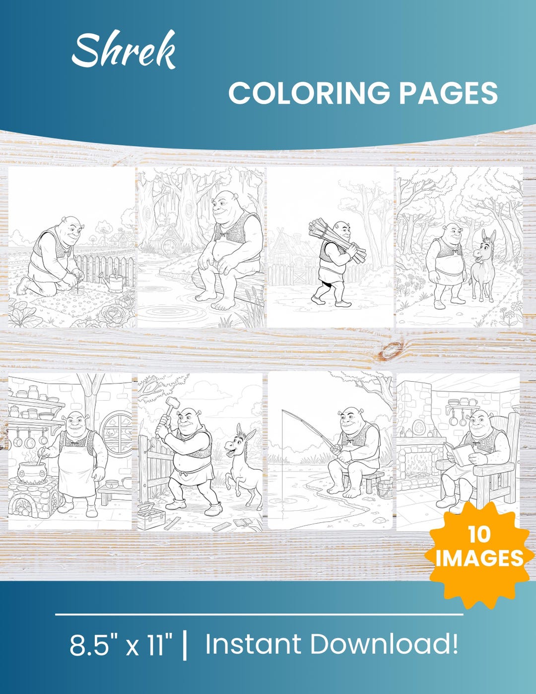 Printable Funny Ogre Inspired Coloring Pages | Instant Download - Etsy