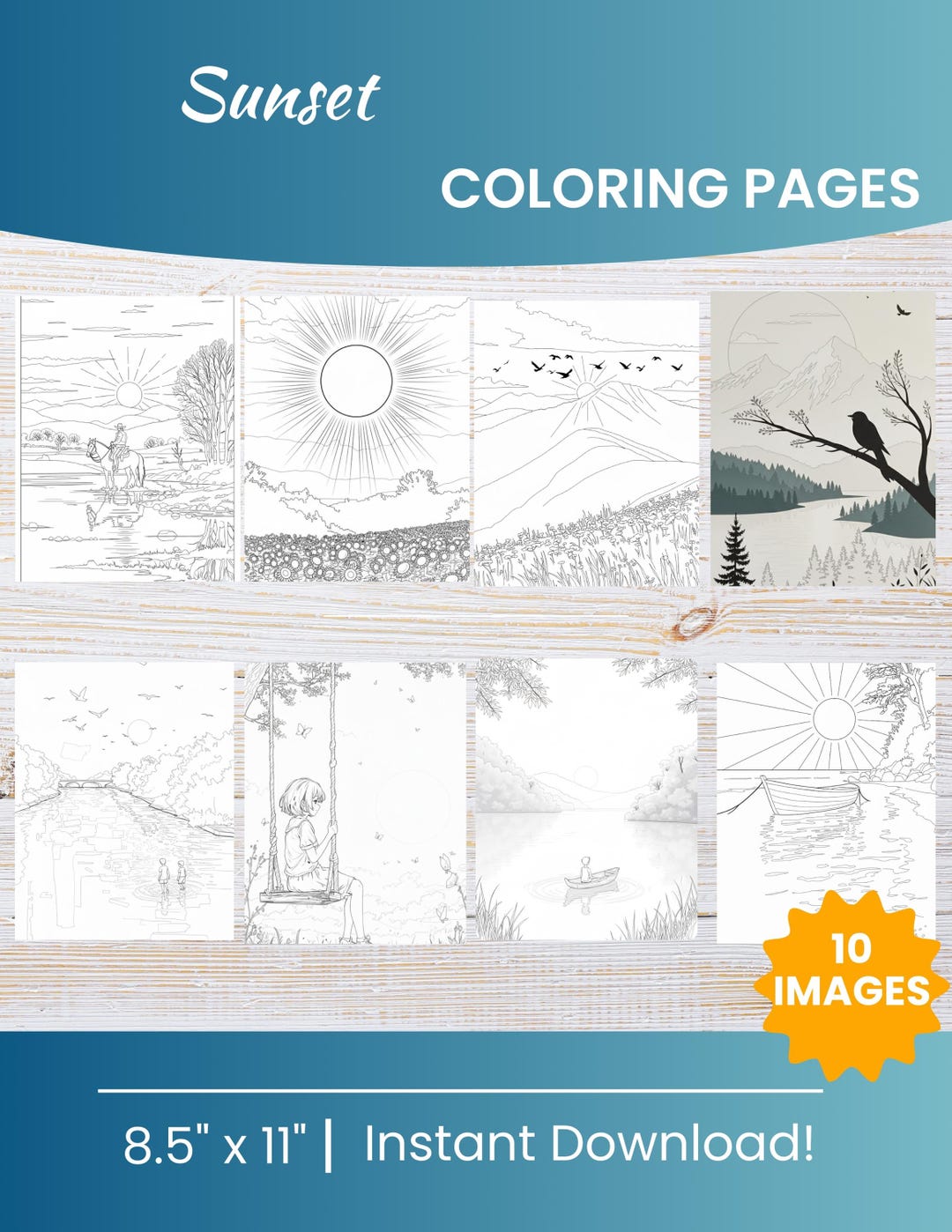 Sunset Color Pages, Mountain Sunset Coloring Pages - Etsy