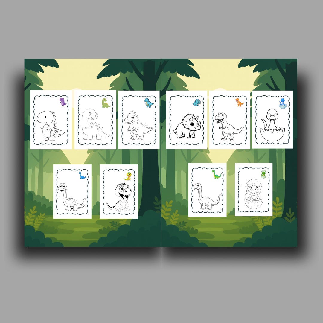 Dinosaur Coloring Book for Kids | 10 Printable Pages (PDF) - Etsy