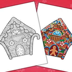 Christmas Coloring Page, Gingerbread House Coloring Page, Adult ...