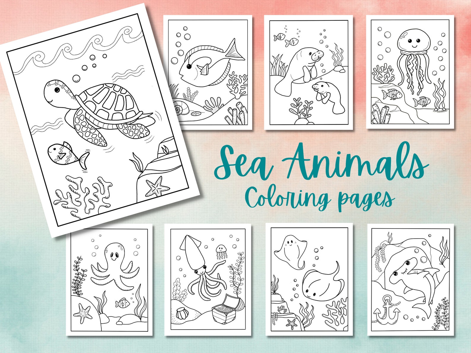 Sea Animal Coloring Pages Under the Sea Coloring Pages Kids - Etsy