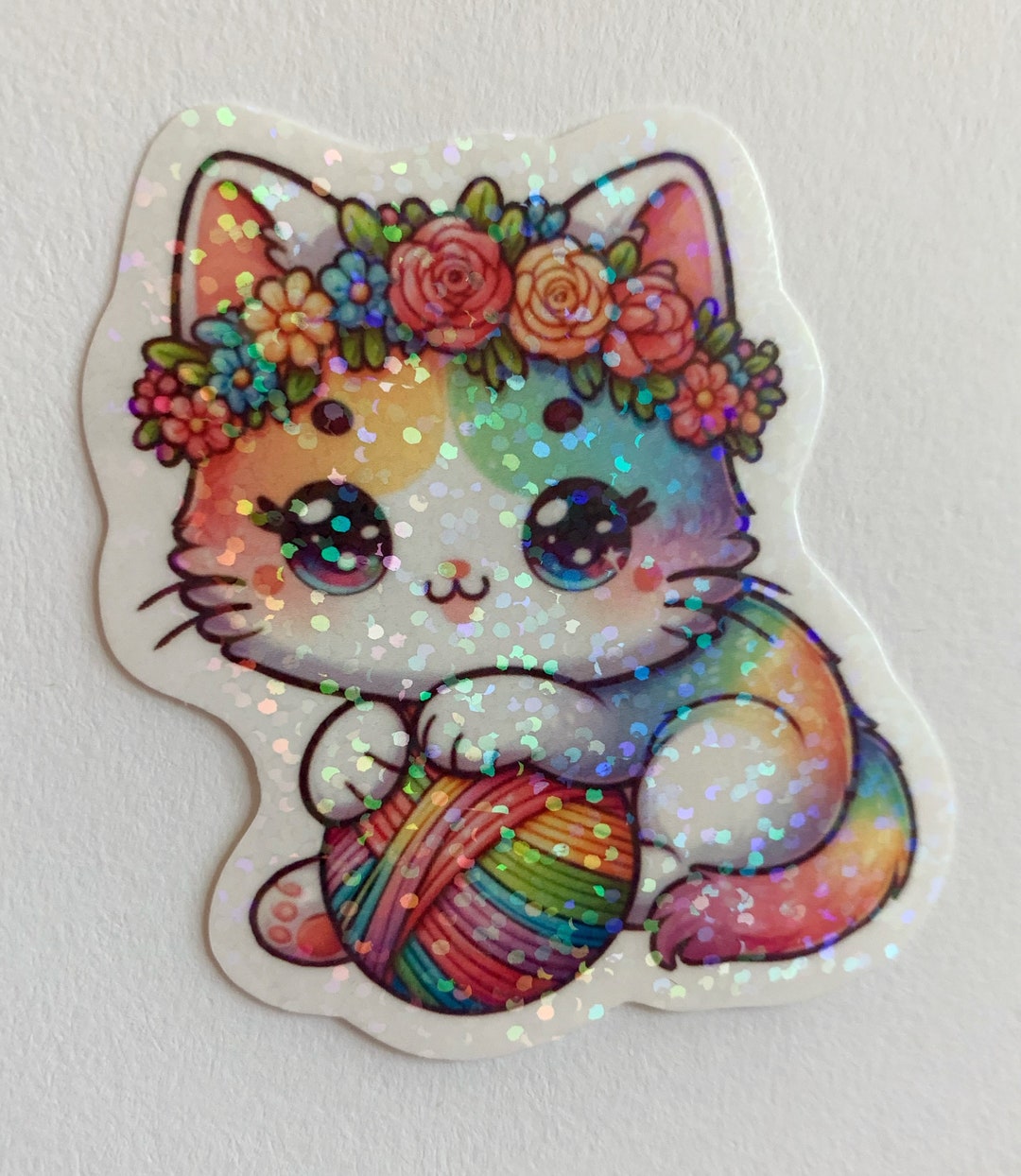 Rainbow Kitten Vinyl Sticker, Kitten Holographic Sticker, Colorful Cat ...