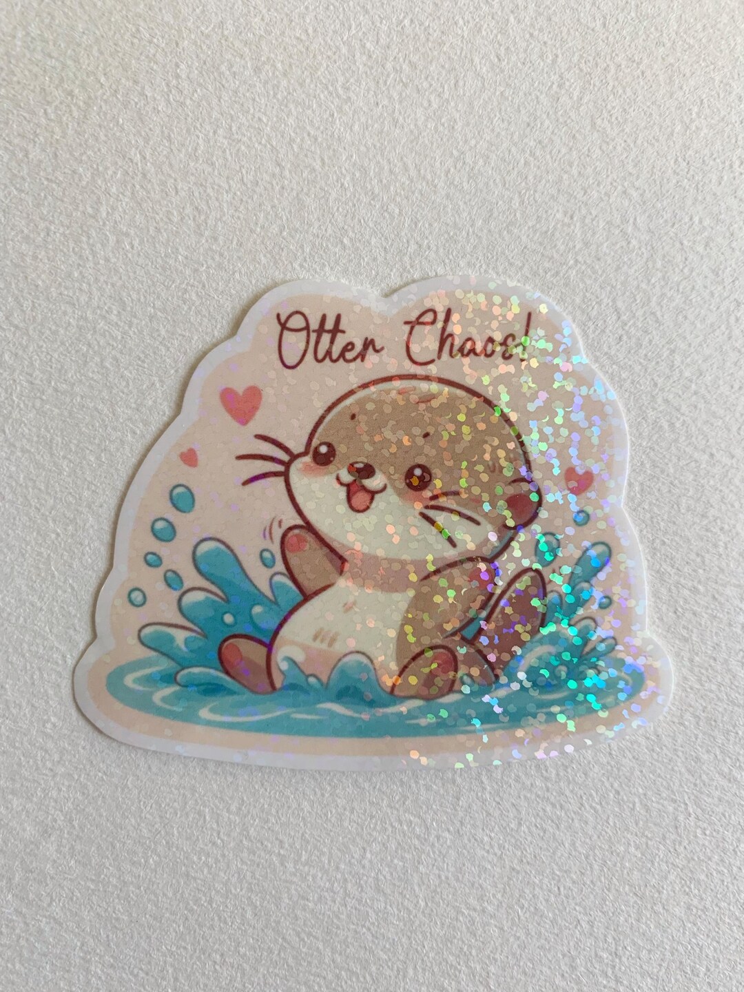 Otter Vinyl Sticker, Holographic Sticker, Animal Sticker, Baby Otter ...