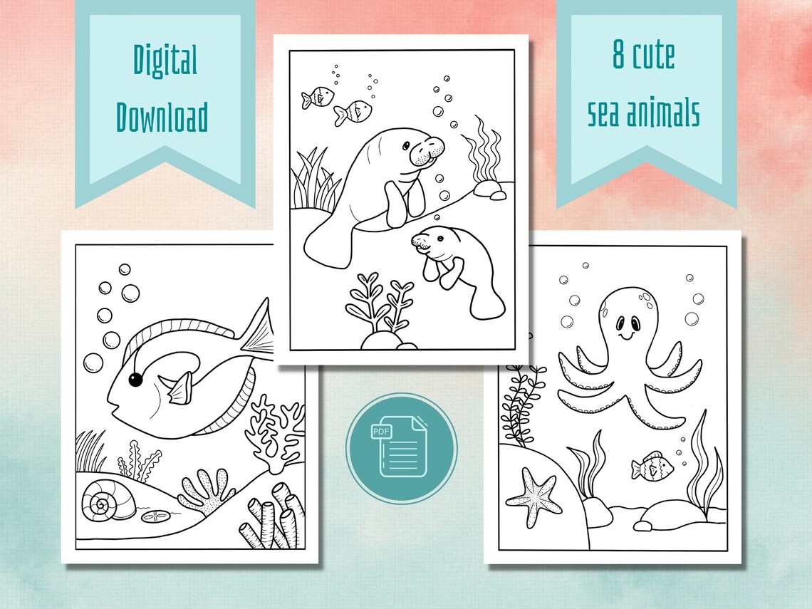 Sea Animal Coloring Pages Under the Sea Coloring Pages Kids - Etsy