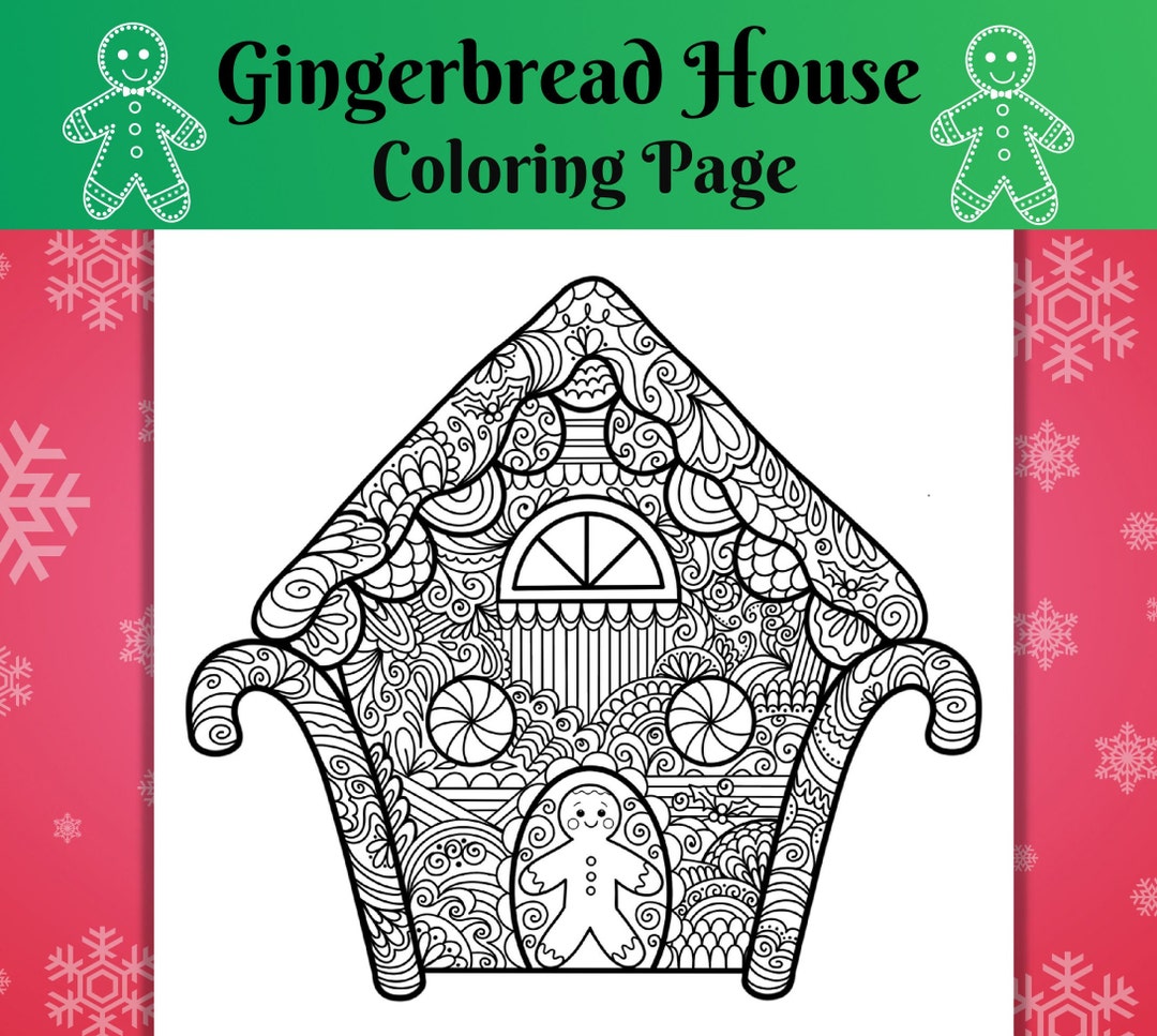 Christmas Coloring Page, Gingerbread House Coloring Page, Adult ...