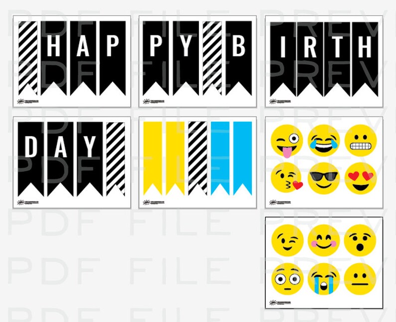 Emoji Birthday Party Decor Banner - Printable PDF - Etsy