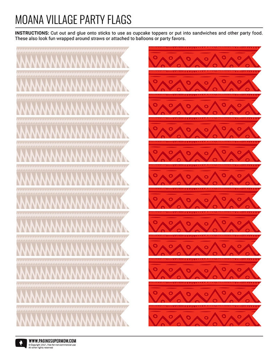 Moana Party Flags - Printable & Editable PDF - Instant Download of ...