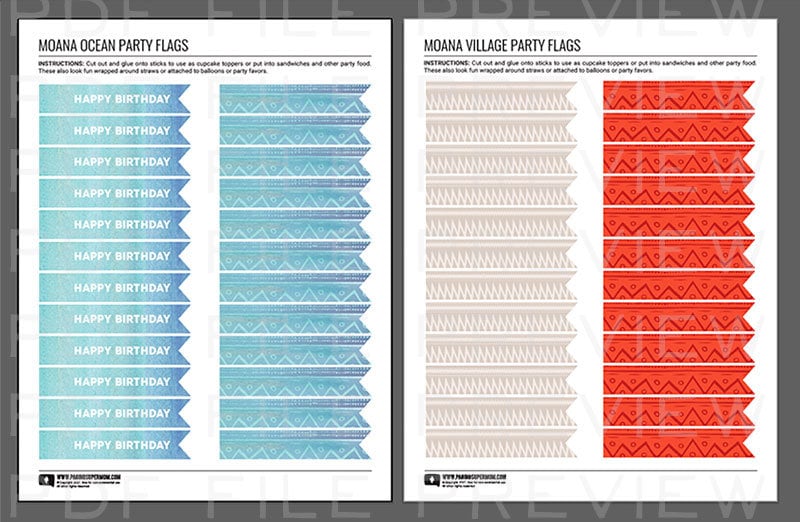 Moana Party Flags - Printable & Editable PDF - Instant Download of ...