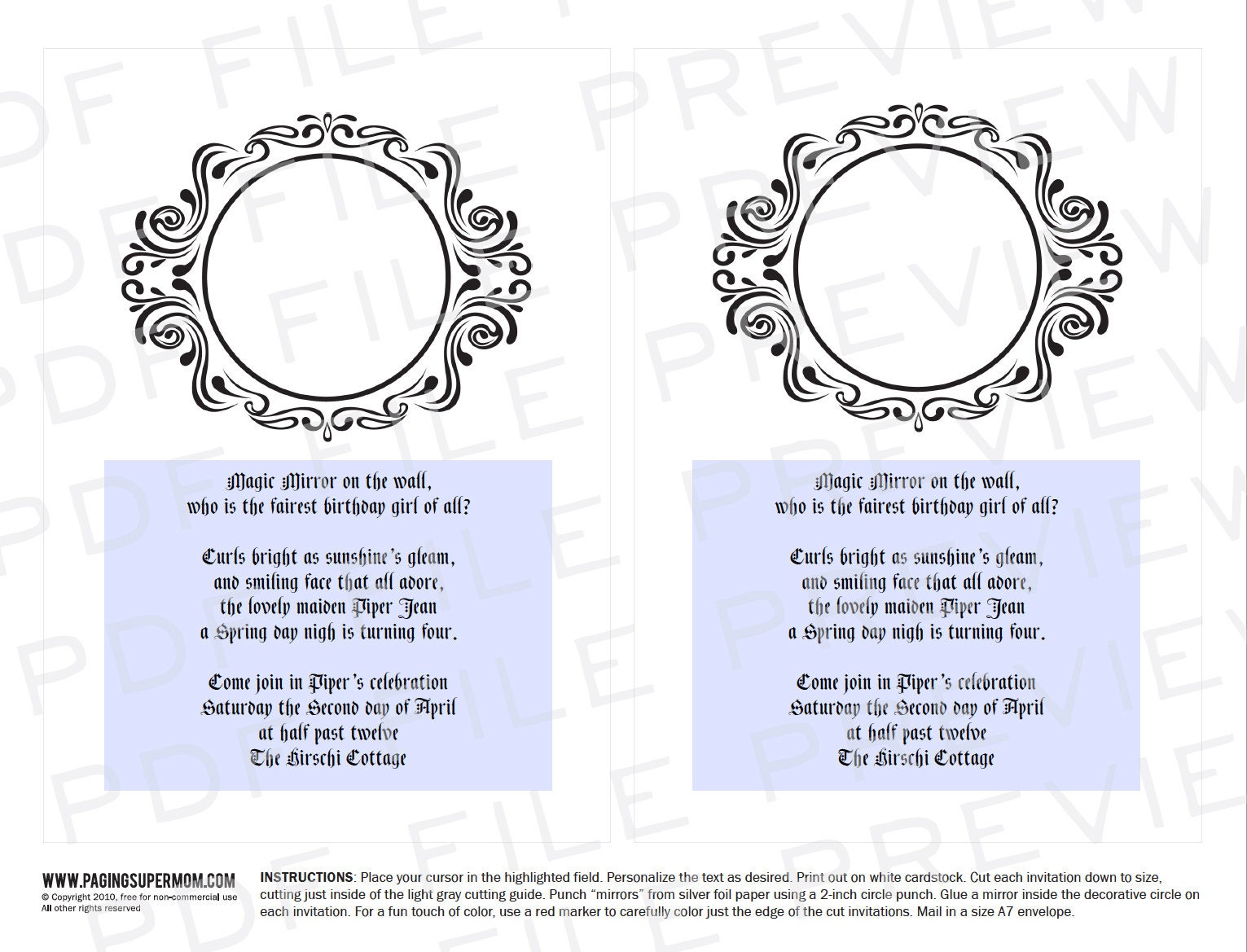 Snow White Party Invites - Editable & Printable "magic Mirror" Snow ...