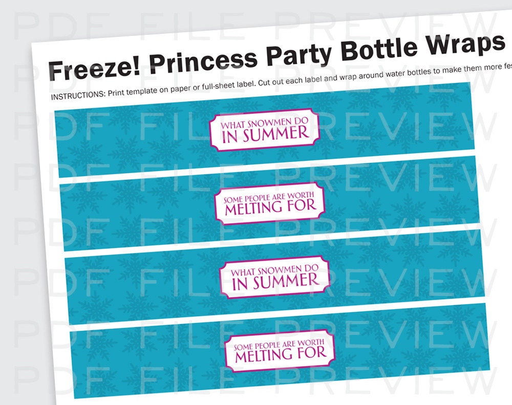 Water Bottle Wraps Inspired by Frozen Birthday Party Decor - Instant ...