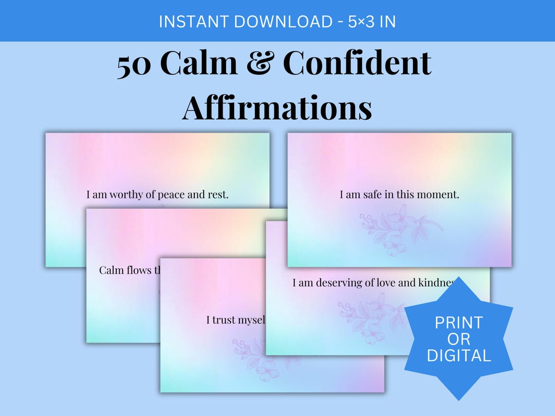 50 Calm & Confident Affirmations | Printable PDF Deck for Anxiety ...