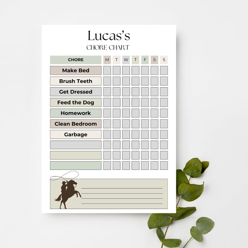 Cowboy, Beige, Sage, Green, Boots, Hat, Custom, Boys, Chore Chart ...