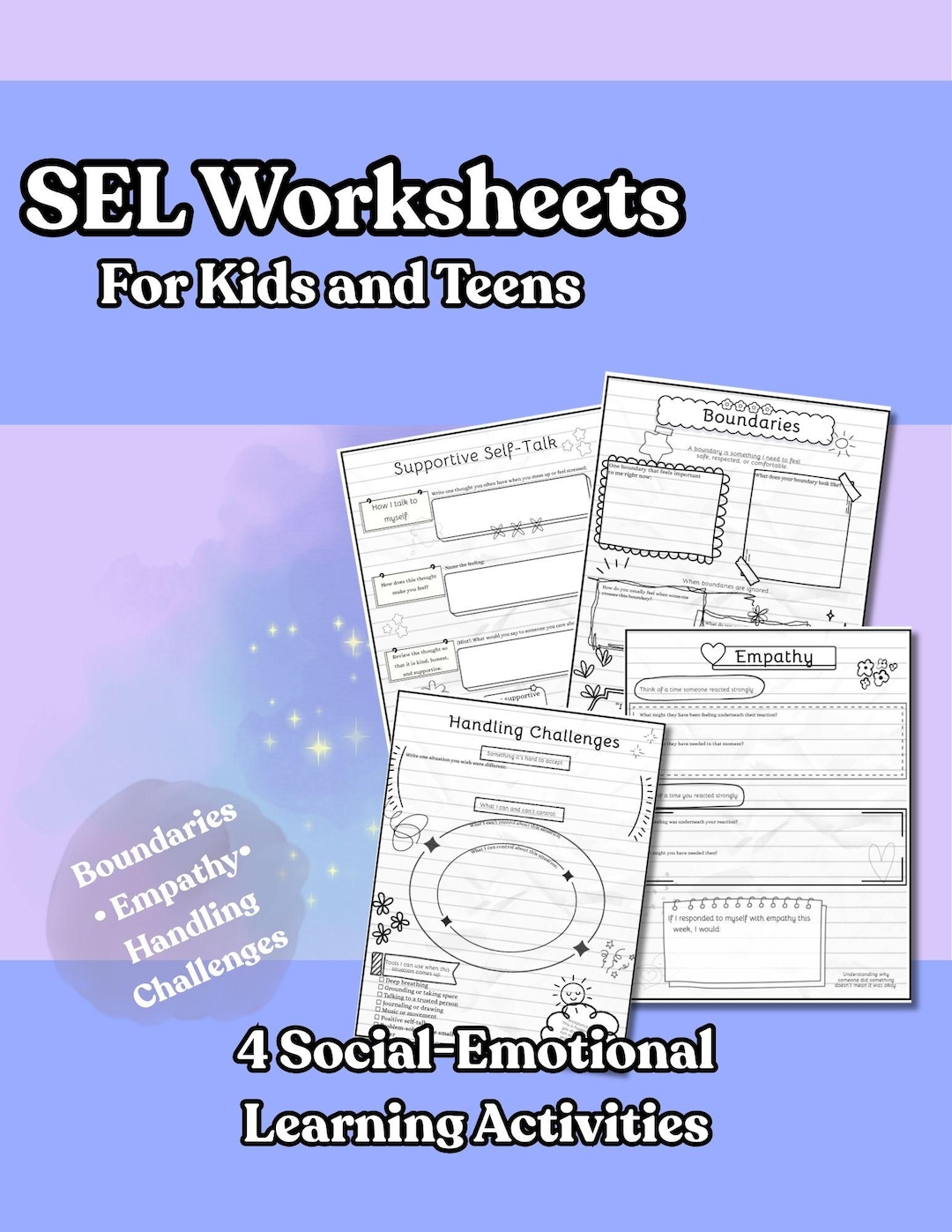 Social Emotional Learning Worksheets Bundle | Supportive Self Talk ...