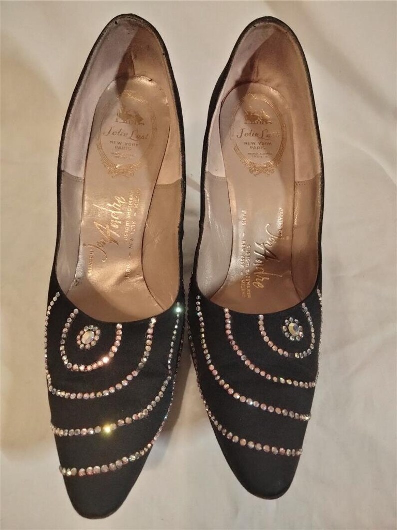 Vintage! 1950's 1960's Jon Andre Black Fabric Rhinestone Embellished ...