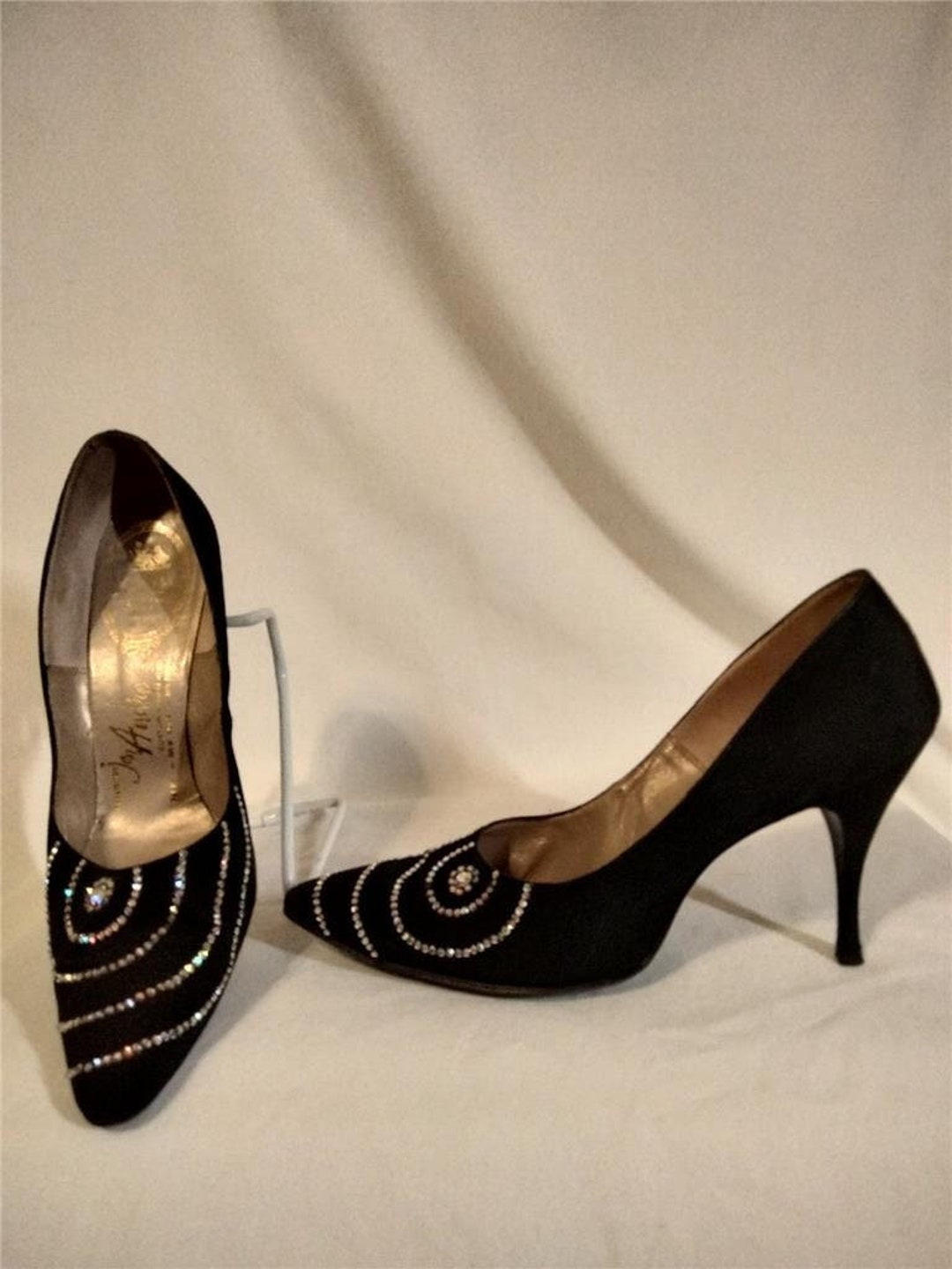 Vintage! 1950's 1960's Jon Andre Black Fabric Rhinestone Embellished ...