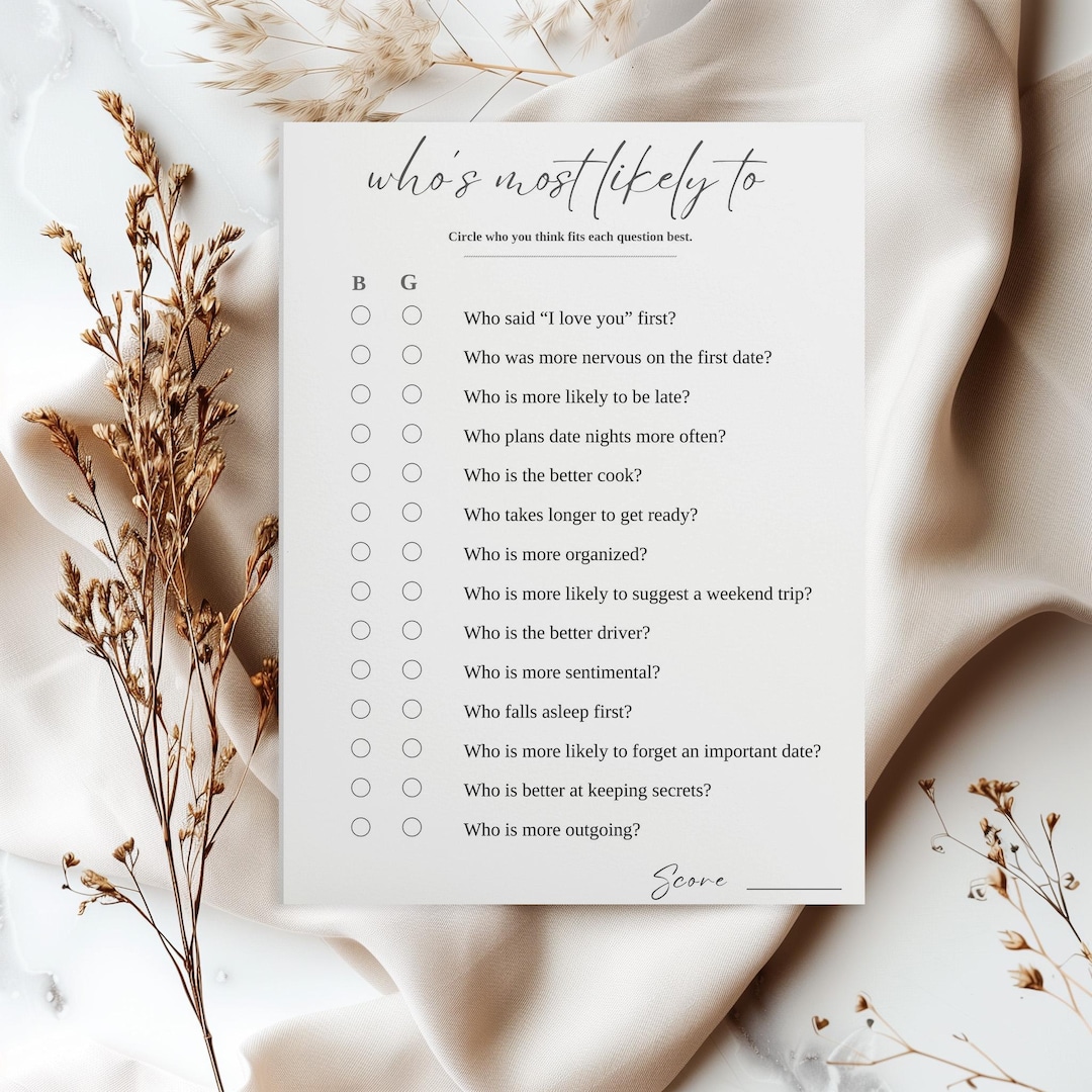 Who’s Most Likely to Bridal Shower Game Printable, Fun Couples Game ...