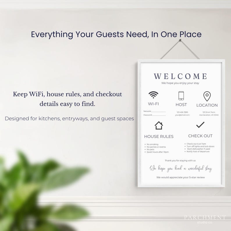 Editable Airbnb Welcome Sign Template, Wifi, House Rules, Checkout ...