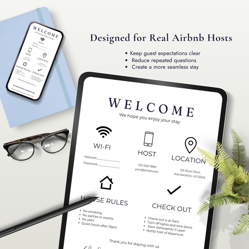 Editable Airbnb Welcome Sign Template, Wifi, House Rules, Checkout ...