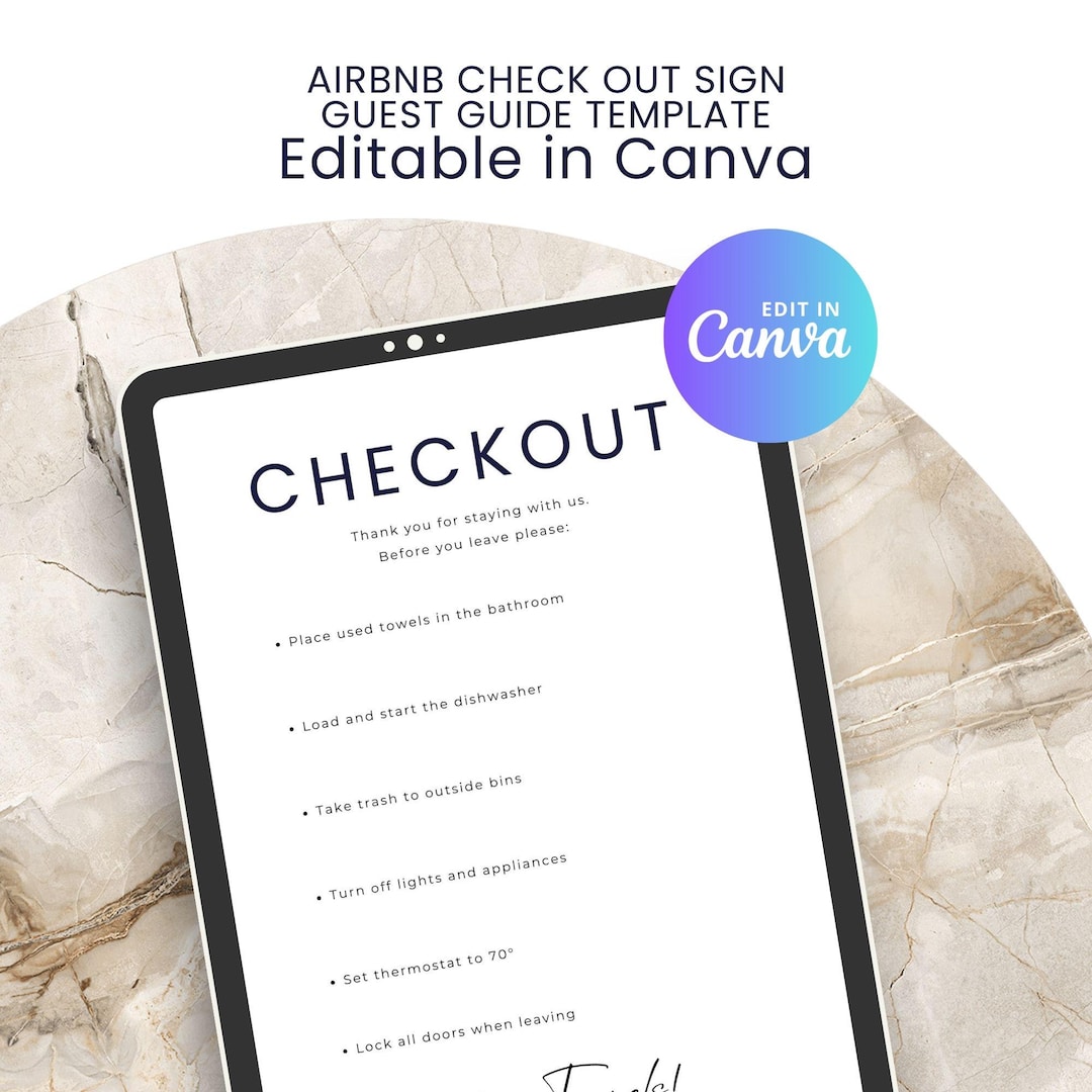 Airbnb Checkout Sign | Vacation Rental Checkout Instructions Template ...