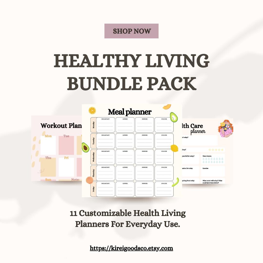 Healthy Living Bundle Pack| Health Care Planner| Meal Planner| Workout ...