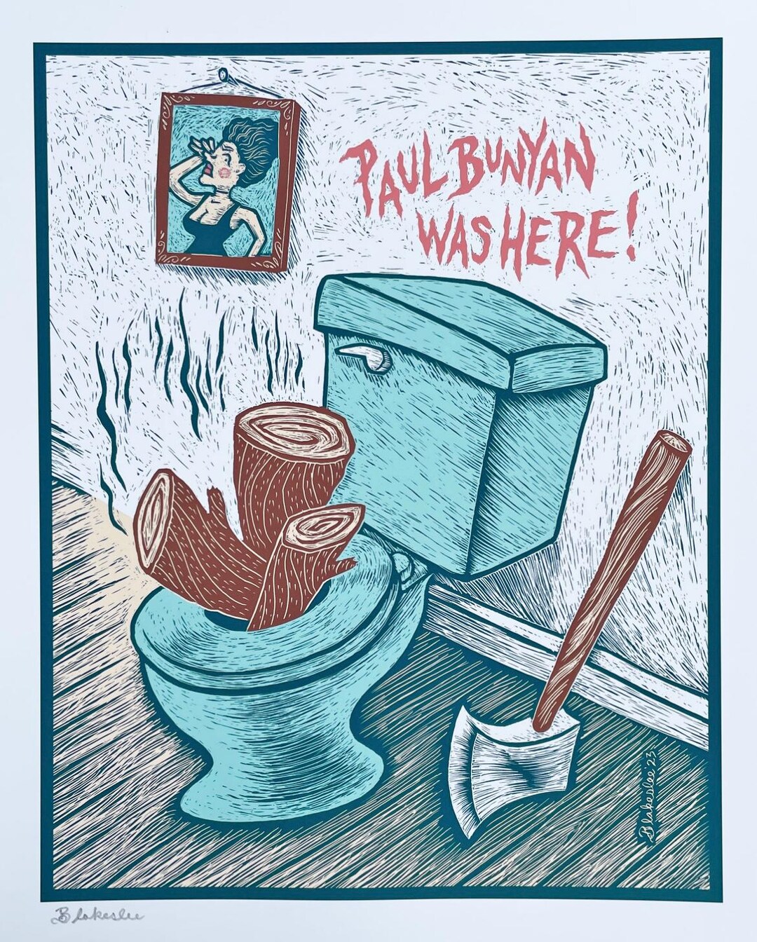 Paul Bunyan Was Here is Satirical Bathroom Art by Dan Blakeslee a Hand ...