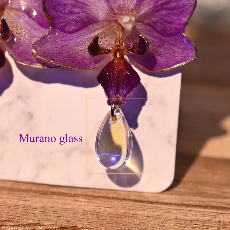 Earrings Made With 100% Real Orchids Preserved in Resin, Gold-plated ...