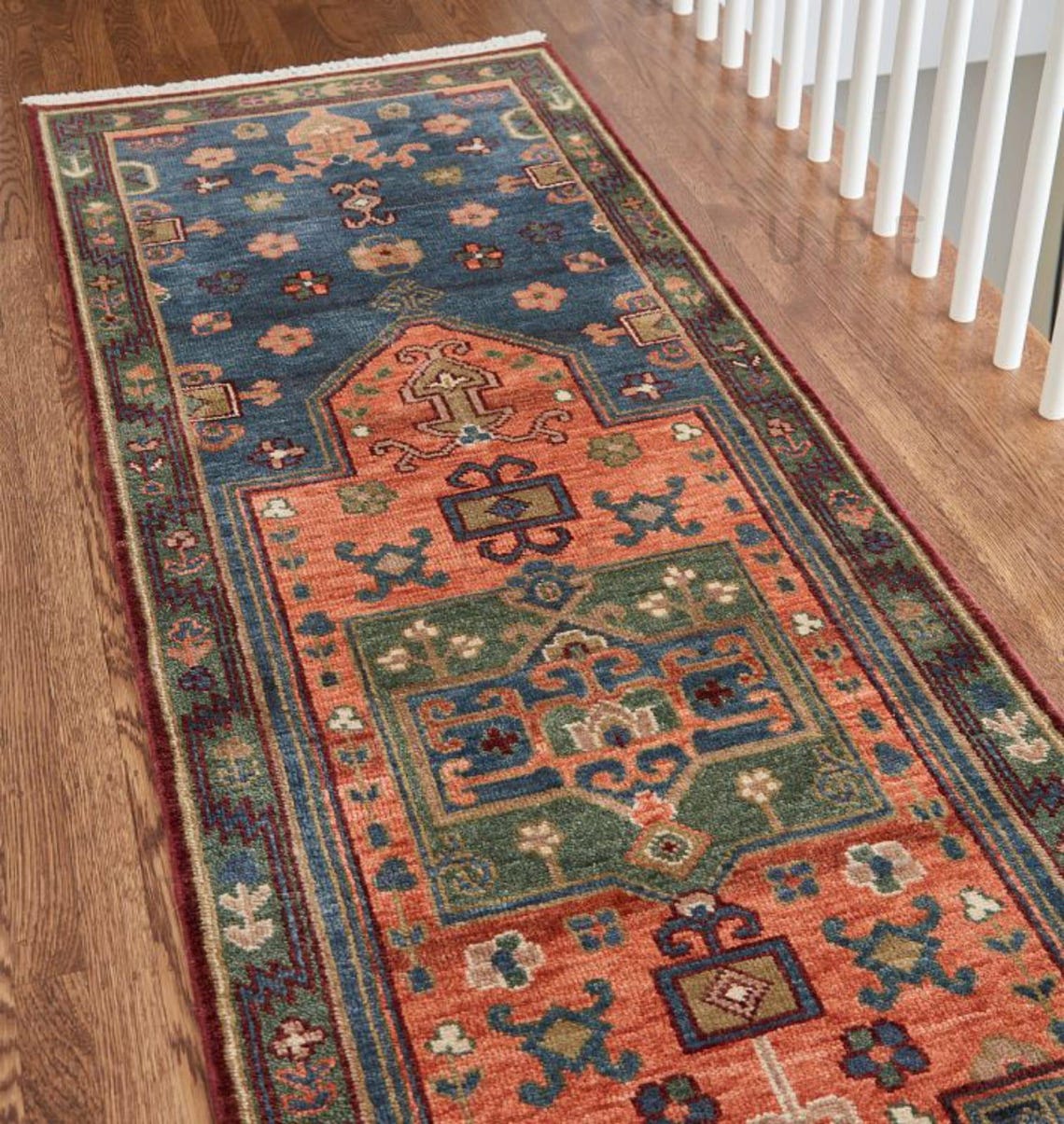 Hand Knotted Blue Rust Wool Rug Geometric Tribal Medallion Pattern ...