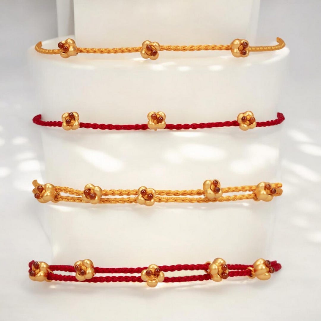 24k Fine Gold Osmanthus Flower Charm Red Rope Bracelet - Etsy