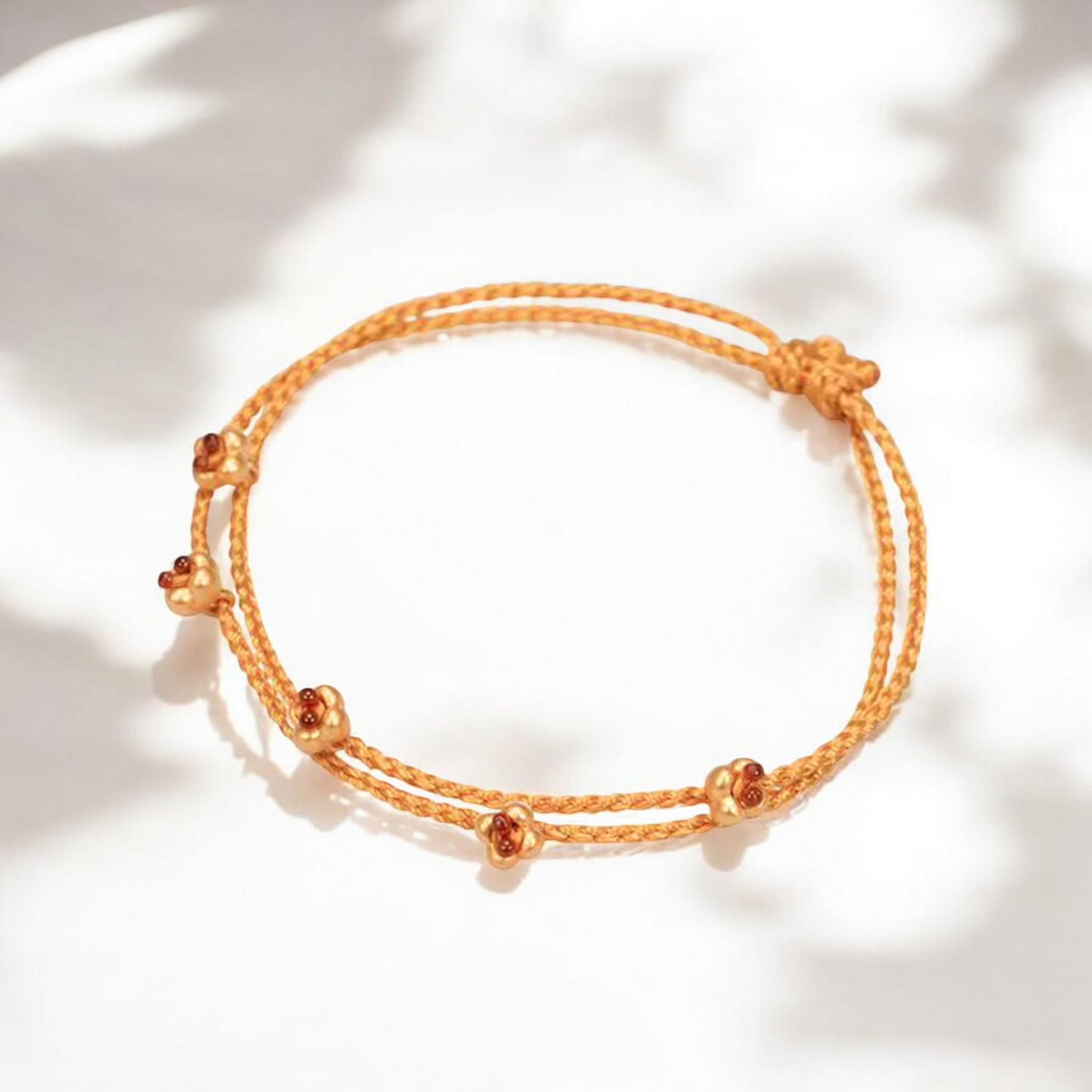 24k Pure Gold Osmanthus Flower Charm Red Rope Bracelet - Etsy