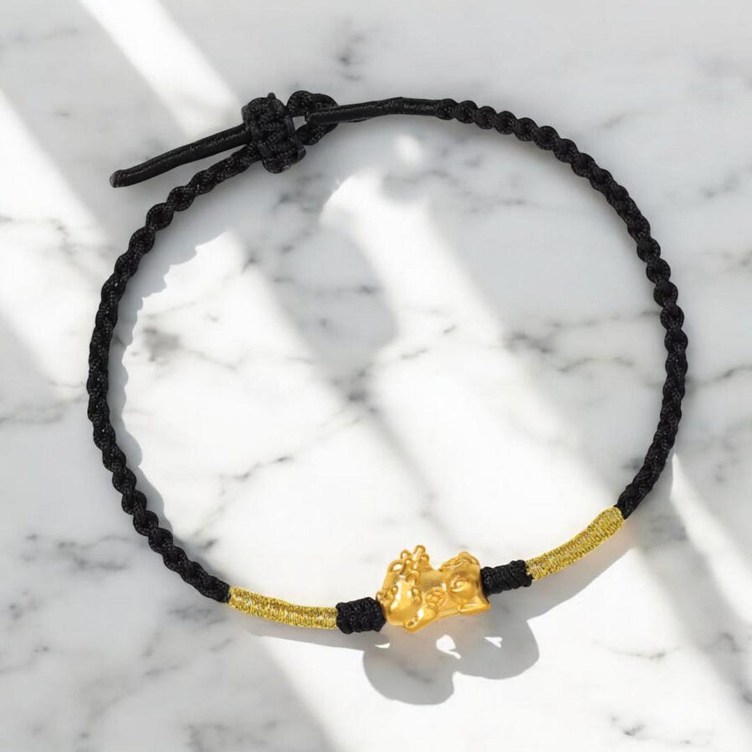 24K 999 Gold Pixiu Charm Woven Rope Hand Braided Bracelet - Etsy