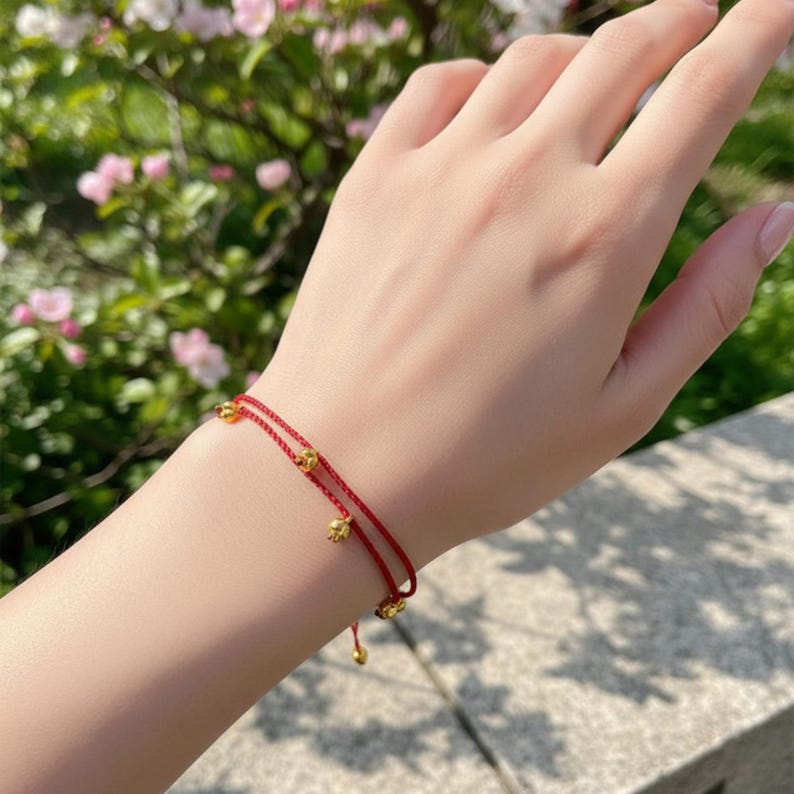 24k Fine Gold Osmanthus Flower Charm Red Rope Bracelet - Etsy