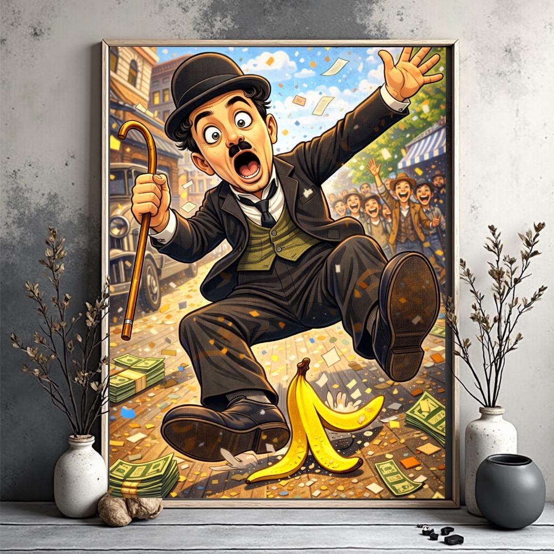 Charlie Chaplin Banana Peel Art Print, Slapstick Comedy Poster (digital ...