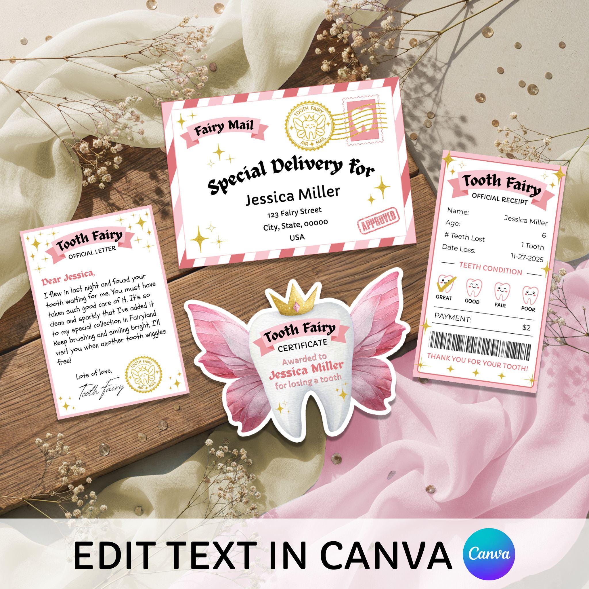 Editable Mini Tooth Fairy Letter Set Pink, Printable Tooth Fairy Kit ...