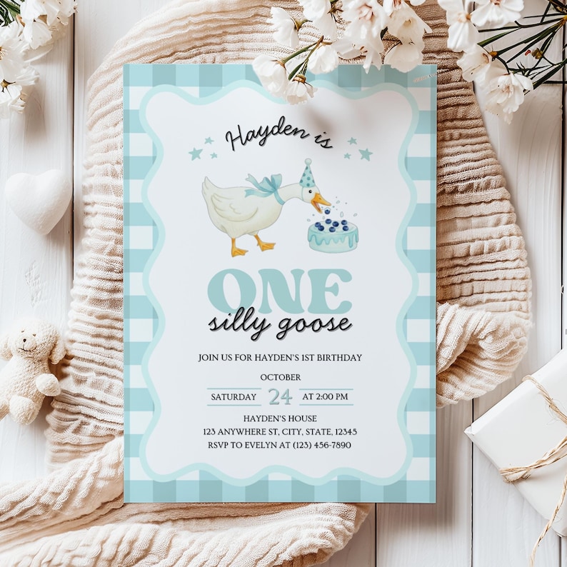 One Silly Goose Birthday Invitation, Editable 1st Birthday Boy ...