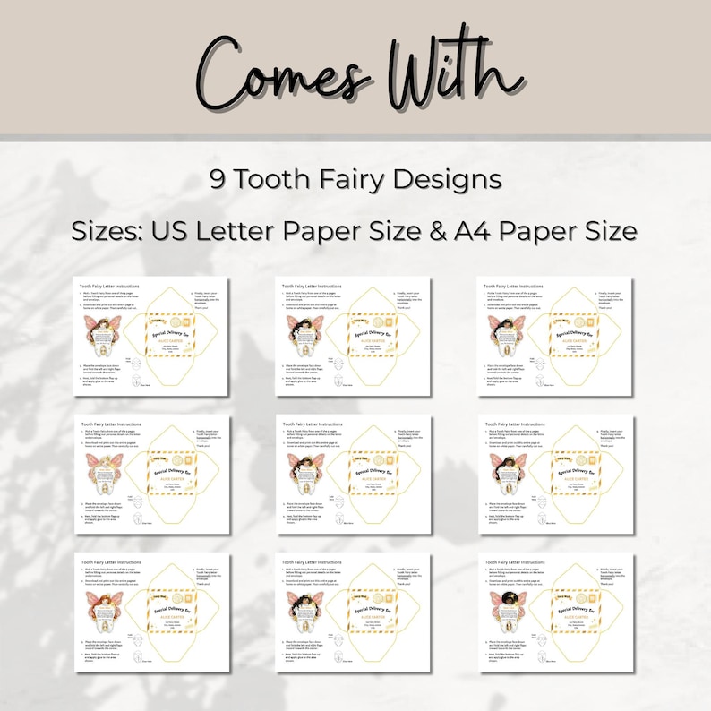 Editable Mini Tooth Fairy Letter Set Gold, Printable Tooth Fairy Kit ...
