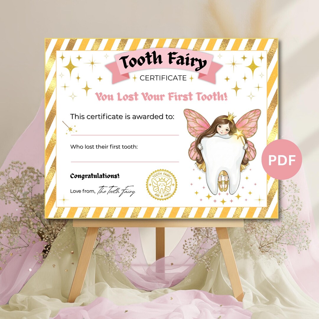 Tooth Fairy Certificate, Printable First Lost Tooth Certificate, First ...