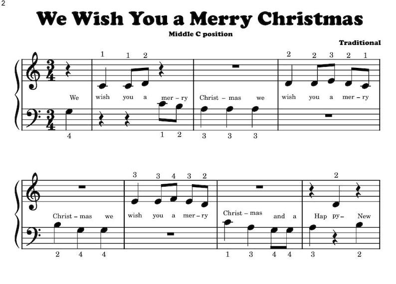 We Wish You a Merry Christmas, Easy Piano - Etsy