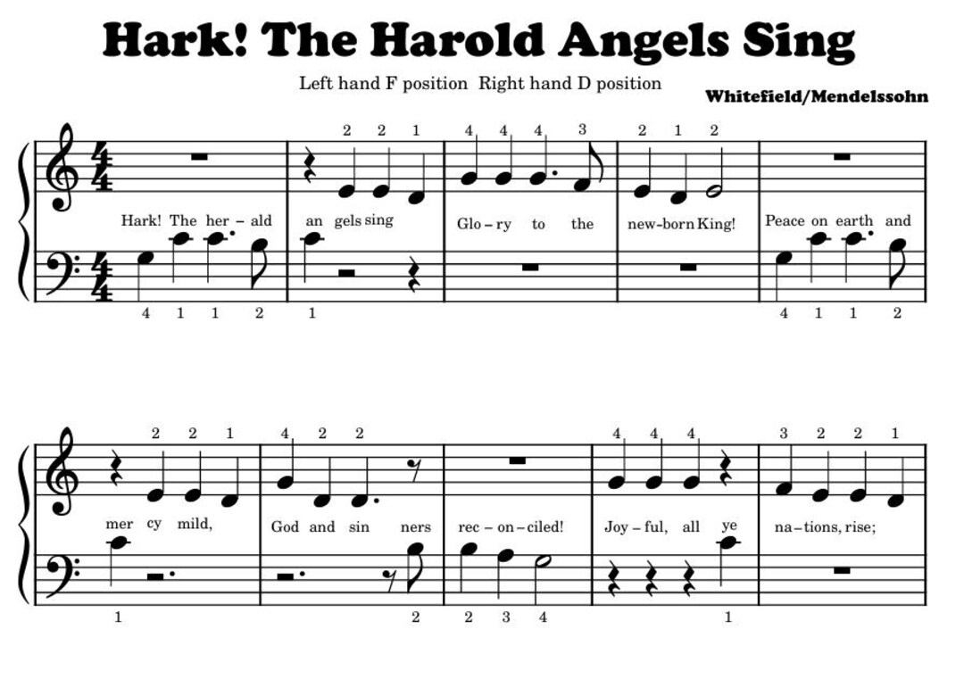 Hark! the Harold Angels Sing Easy Level 1 Piano Let's Play Music Chords ...