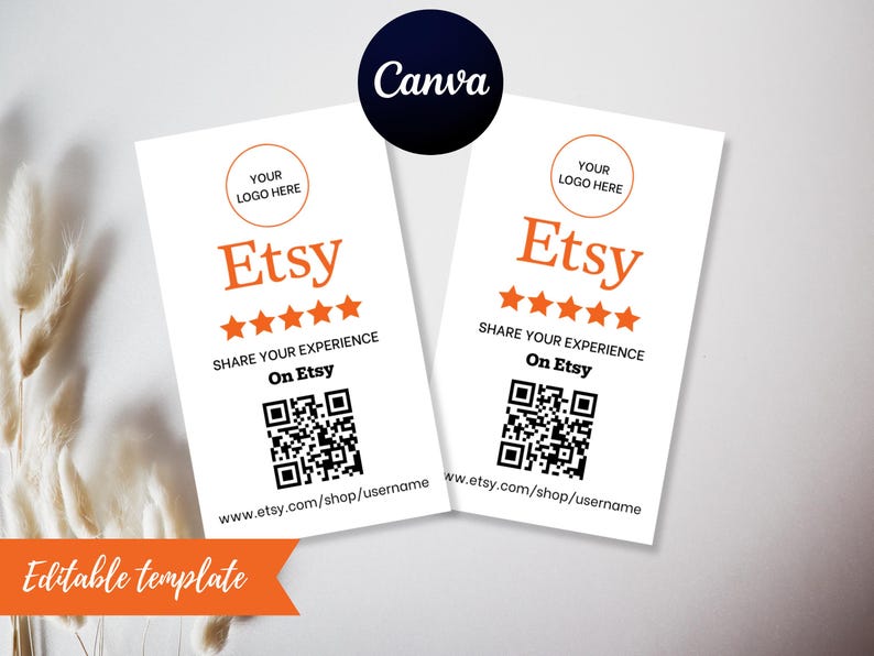 Etsy Review Card Template | QR Code, Editable Canva (50x85mm) Digital ...