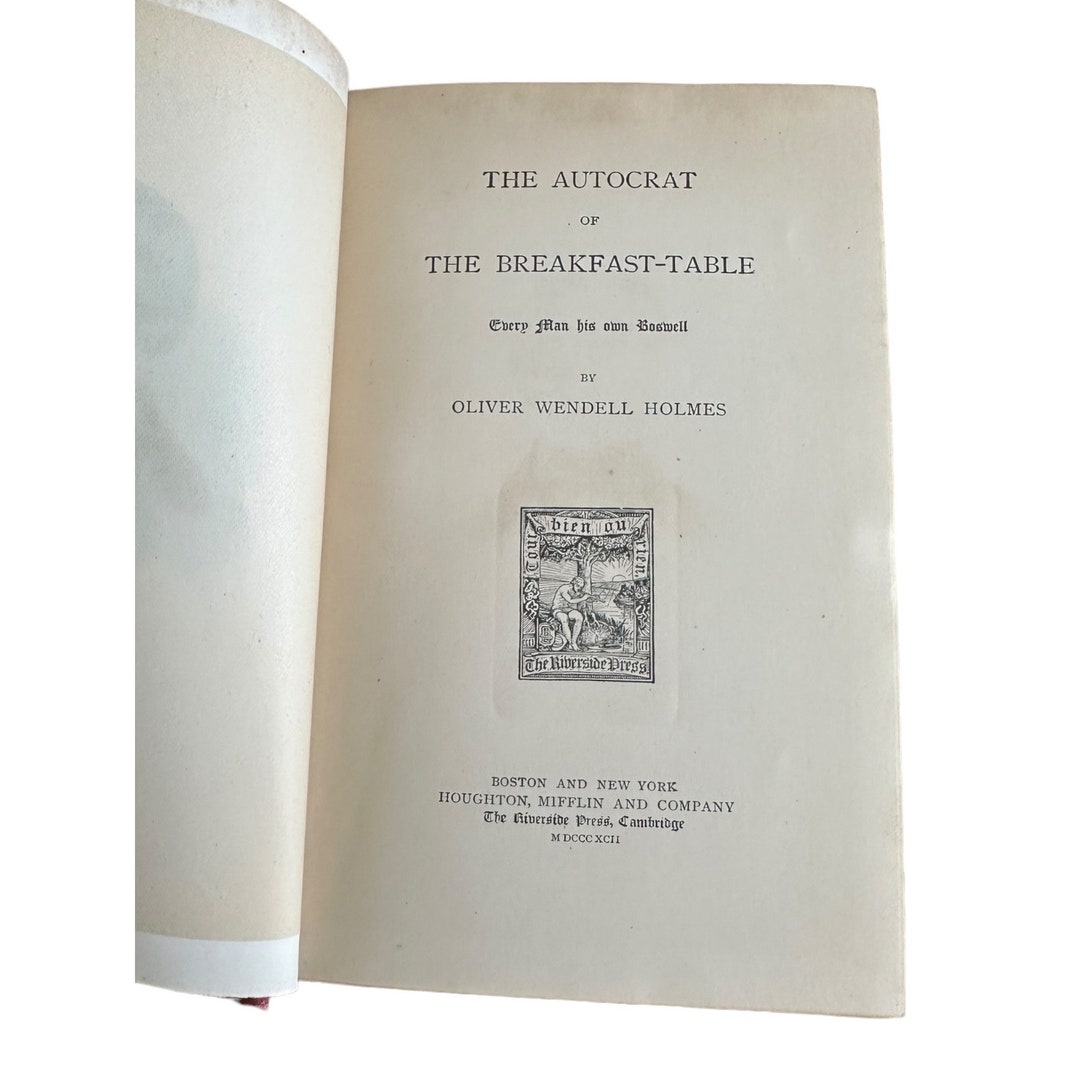 Rare Antique Book the Autocrat of the Breakfast Table 1891 - Etsy